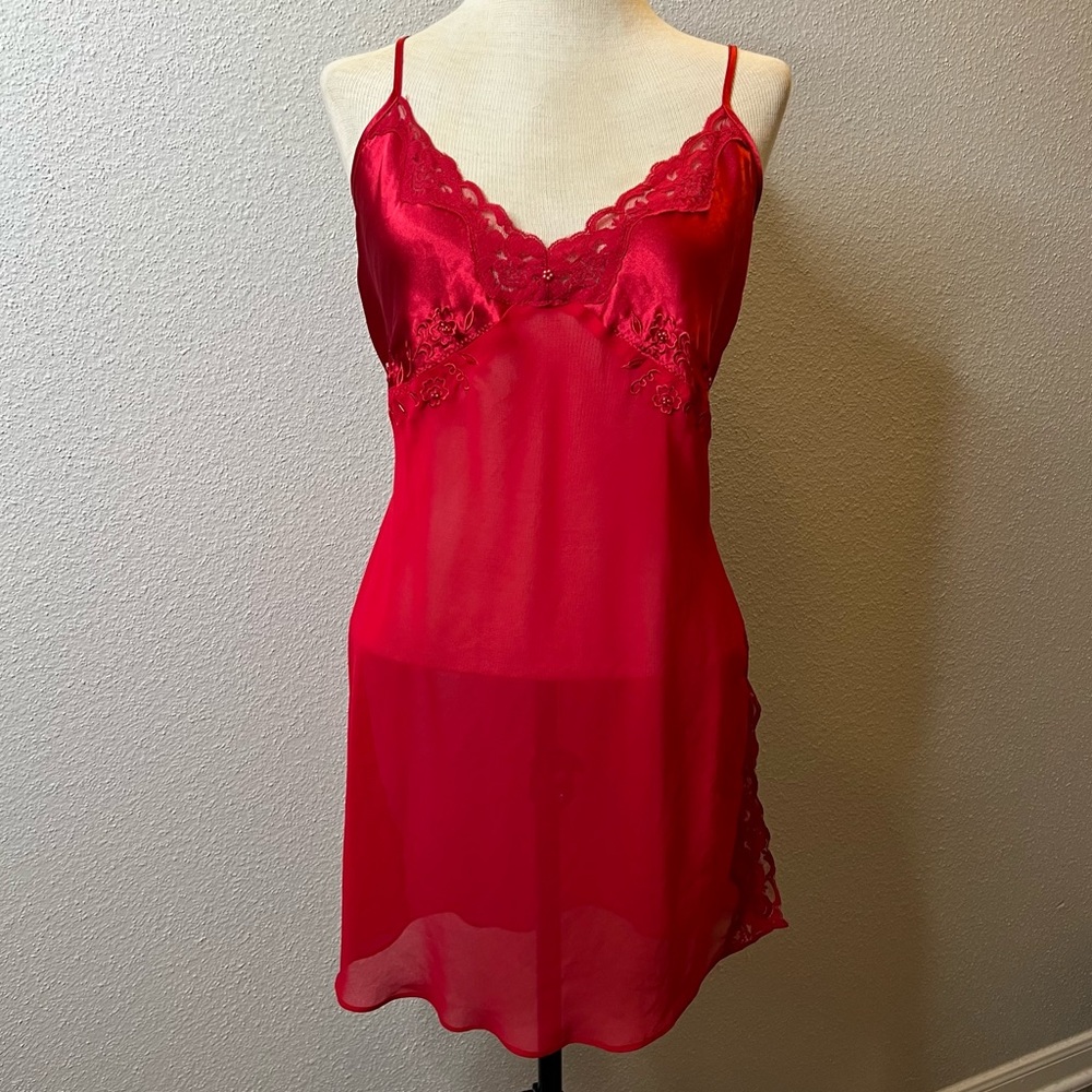 Expressions Vintage Red Sheer Satin & Lace Lingerie C… - Gem